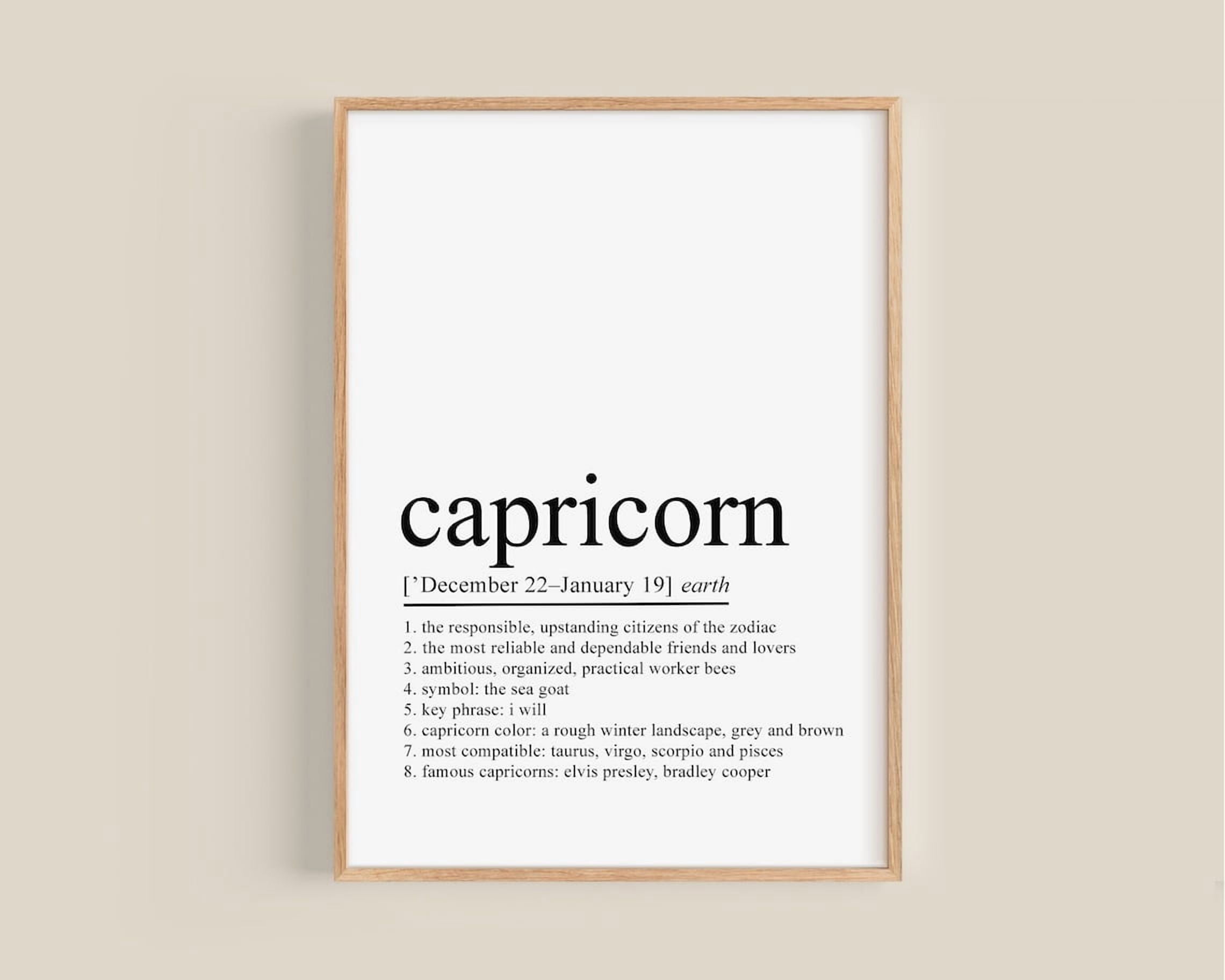 Capricorn Definition Poster Decor Zodiac Birthday Astrology Poster ...
