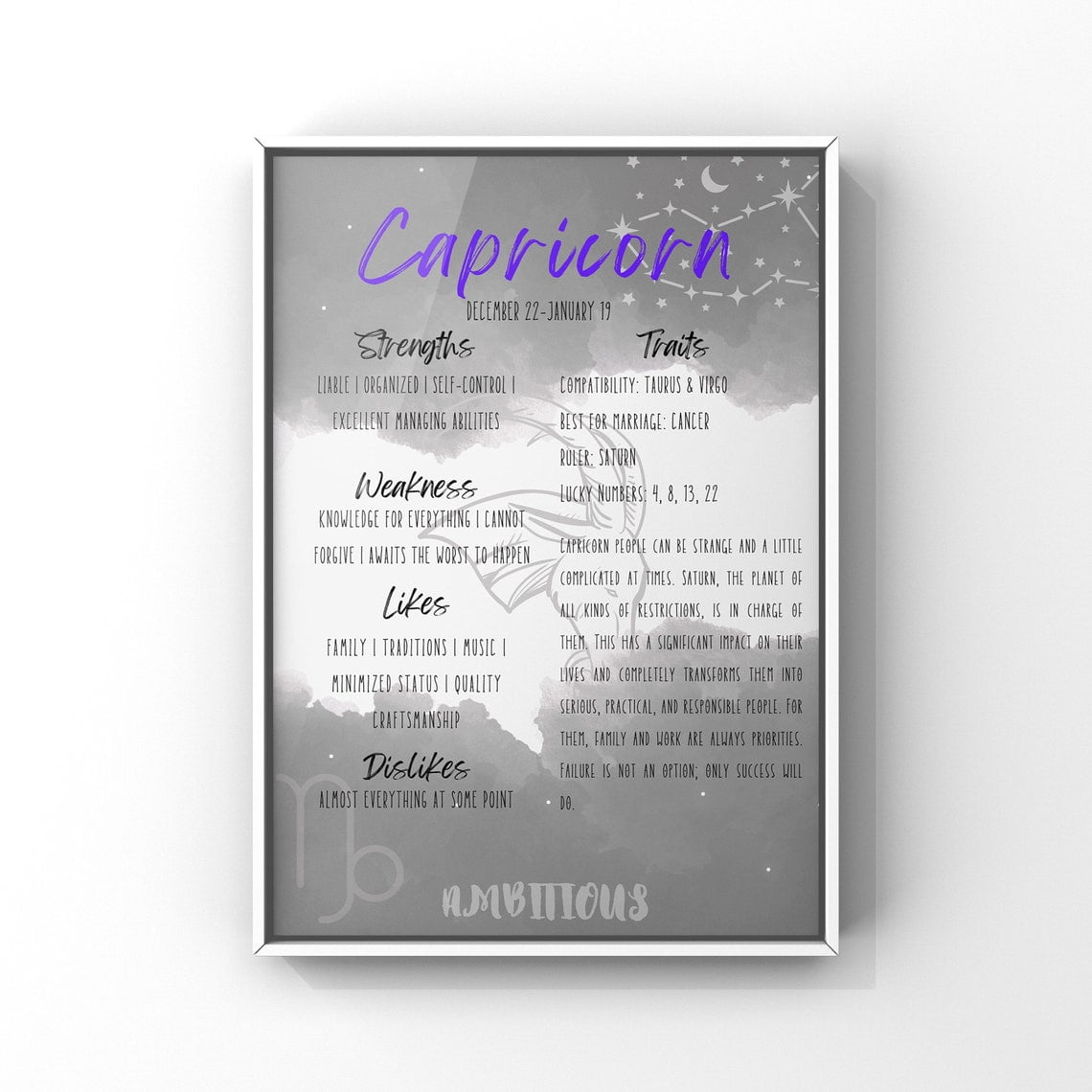 Capricorn Poster, Zodiac Art, Astrology, Star Sign Poster, Horoscope ...