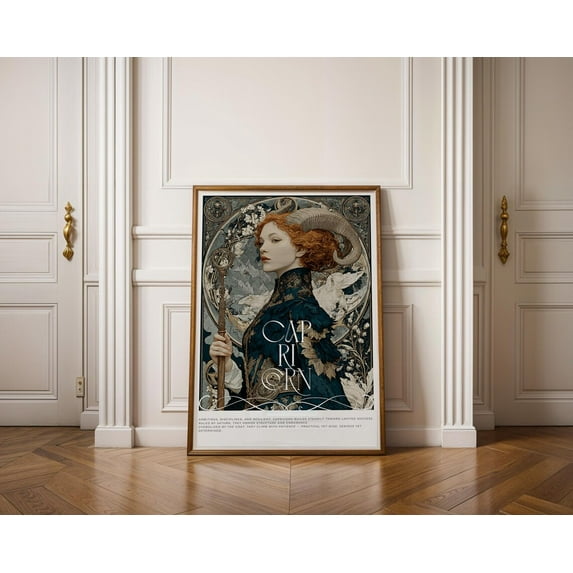 Capricorn Wall Art, Zodiac Astrology Poster, Alphonse Mucha Style ...