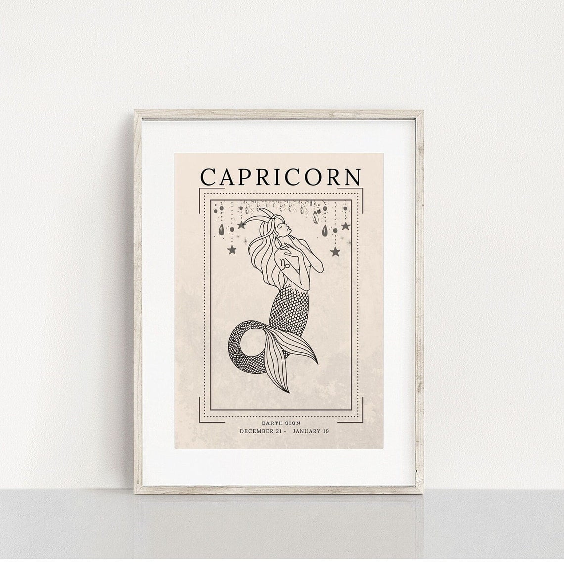 Capricorn Zodiac Art Print, Celestial Mermaid Wall Decor Home Decor ...