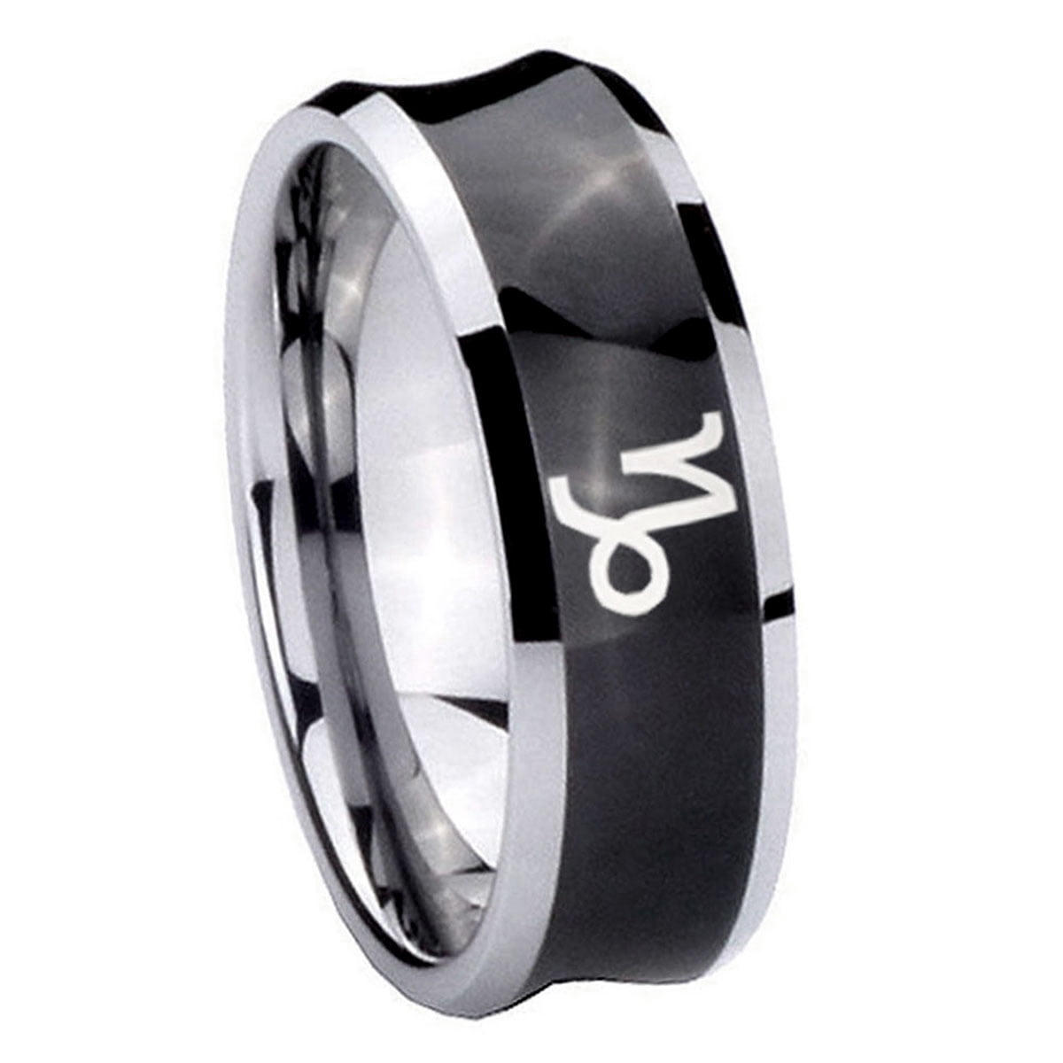 Capricorn Zodiac Concave Black Tungsten Men Ring 10MM - Walmart.com