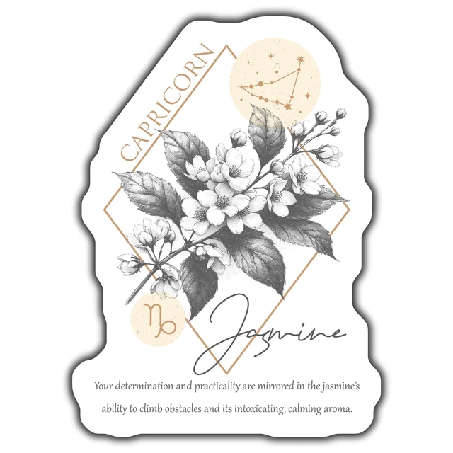 Capricorn Zodiac Jasmine Sticker, Astrology Flowers, Motivational Quote ...