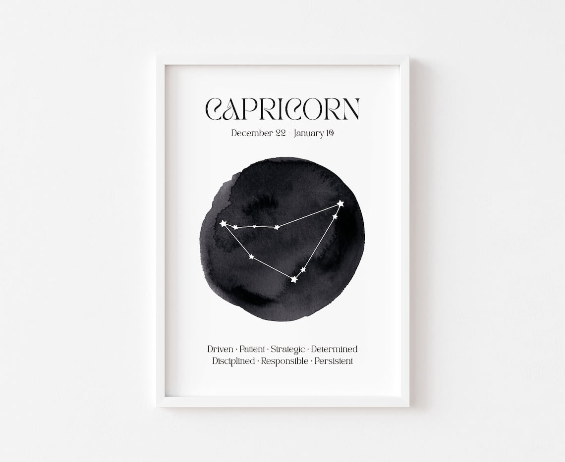 Capricorn Zodiac Poster, Astrology Posters, Zodiac Star Poster Wall Art ...