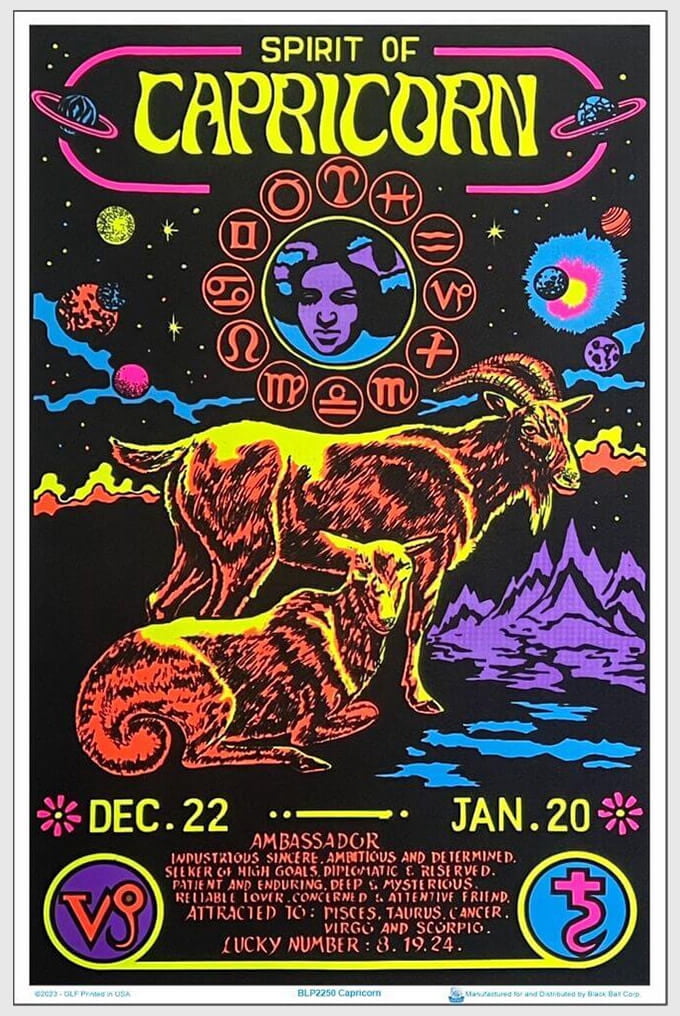 Capricorn Zodiac Sign Blacklight Poster 23.5" x 35.5" Laminated ...