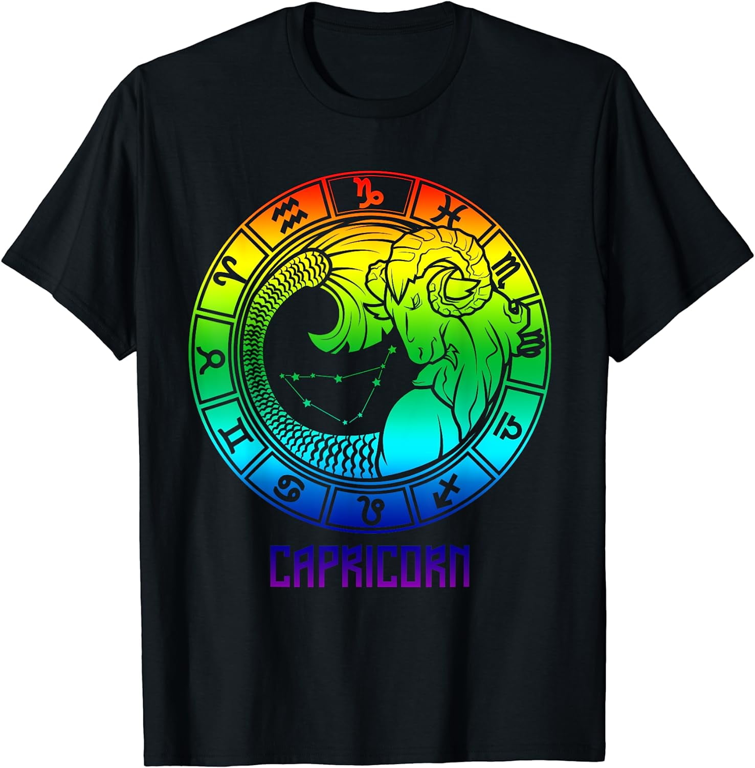 Capricorn Zodiac Sign Rainbow December January Birthday T-Shirt ...