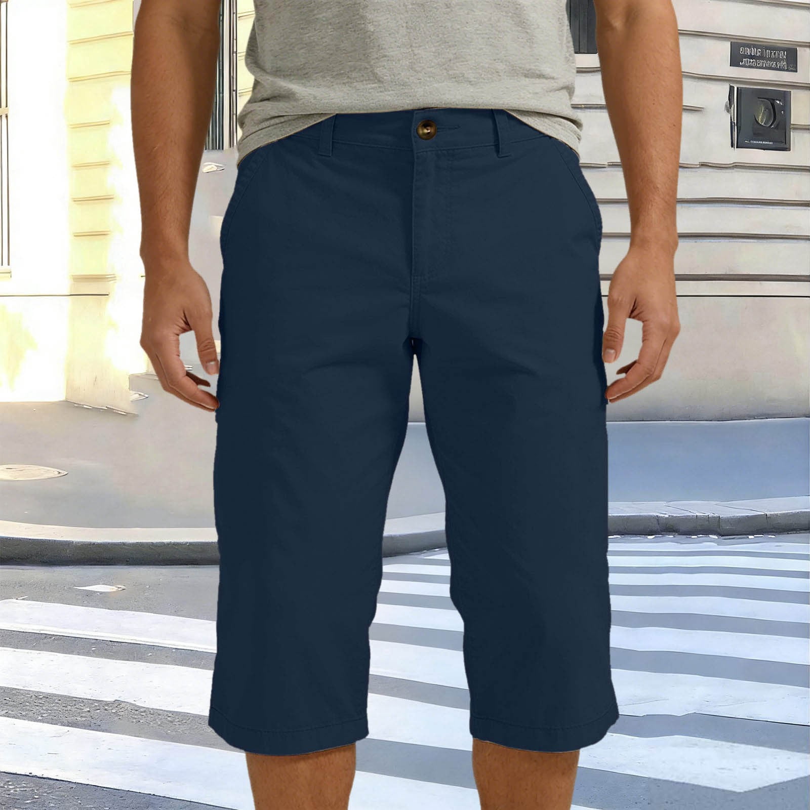 Capris Cargo Pants for Men Straight Leg Cropped Trousers with Pockets ...