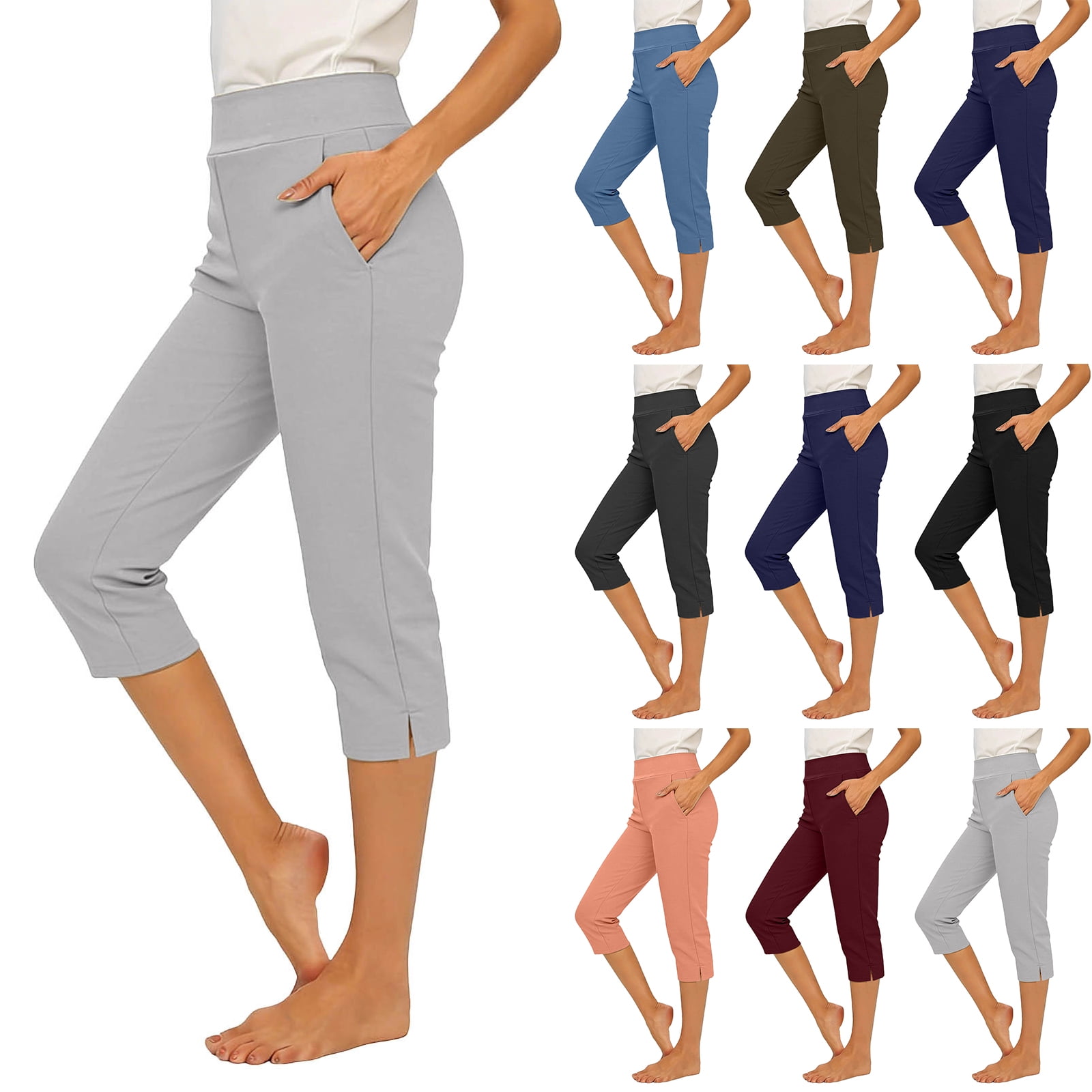 Capris For Women With Pockets Golf Pants 7/8 High Waisted Stretch Pull ...
