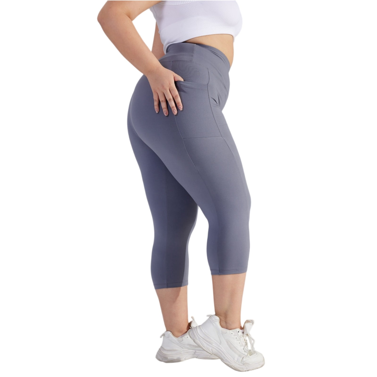 Capris Leggings for Women Plus Size Mid Rise Booty Lift No Front Seam ...