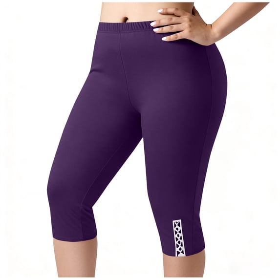 Capris Leggings for Women Elastic Waist Knee Length Leggings Yoga Pants ...