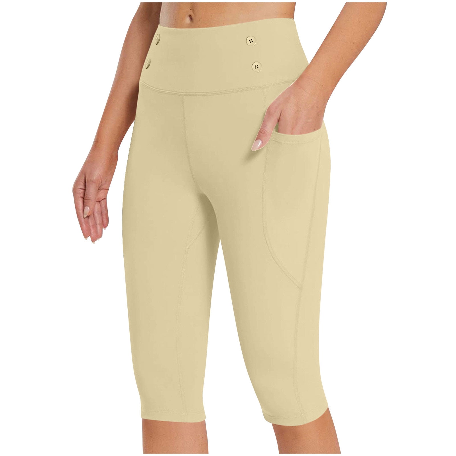 Capris Leggings for Women with Pockets Knee Length High Waisted Yoga ...