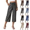 Capris Linen Pants Women 2025 Summer Beach Lounge Palazzo Trousers ...