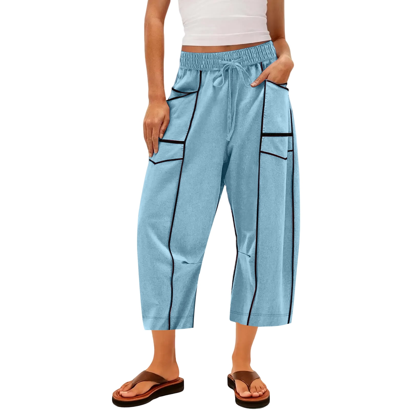 Capris Pants for Women Barrel Sweatpant Summer Casual Pull on ...