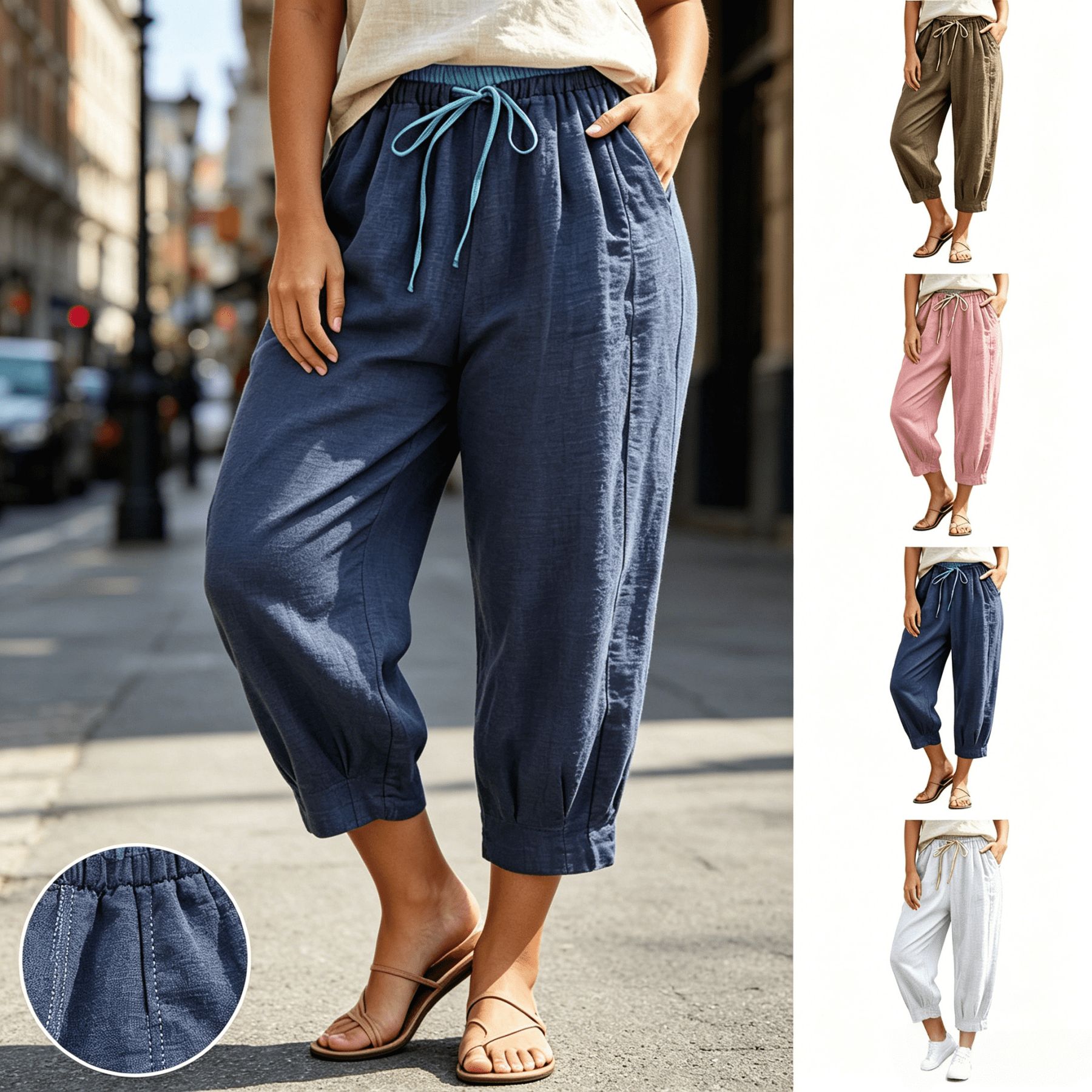 Capris Pants for Women Dressy Casual Fashion Womens Solid Color Elastic ...