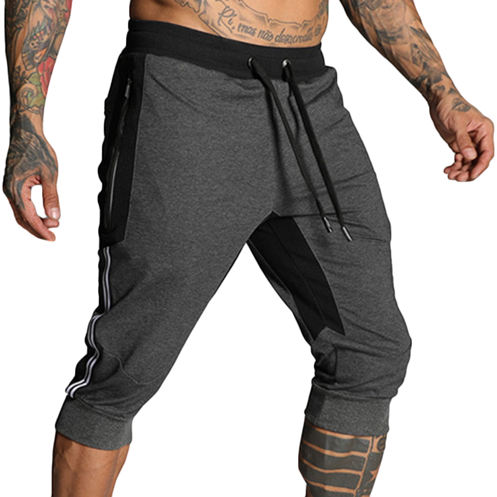 Capris Pants for Men with Pockets Tapered Leg Cropped Sweatpants Mens ...