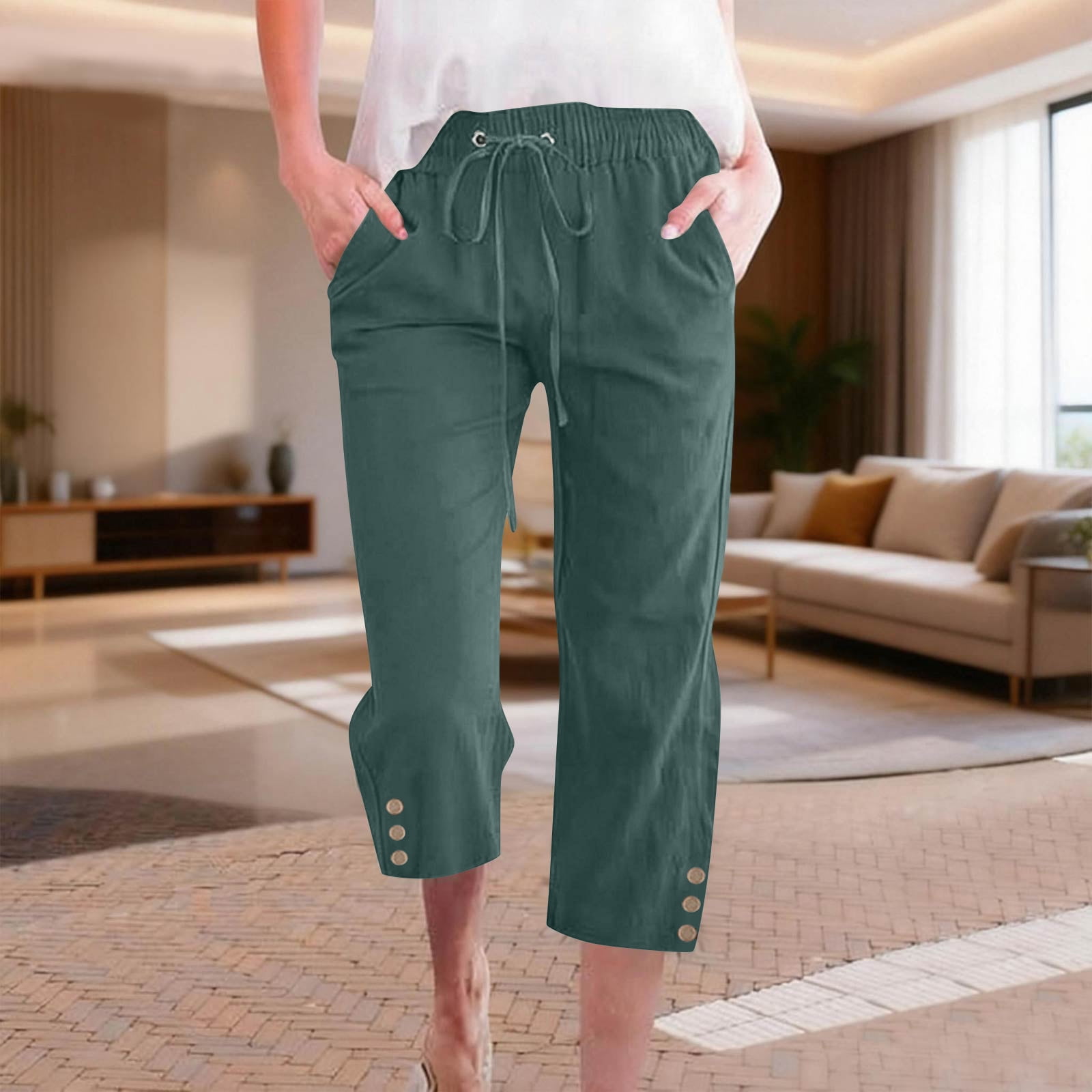 Capris Pants for Women 2026 Cotton Linen Casual Summer Straight Wide ...