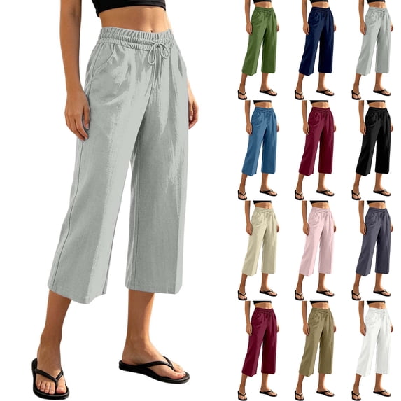 Capris Pants for Women 2026 Cotton Linen Casual Summer Straight Wide ...