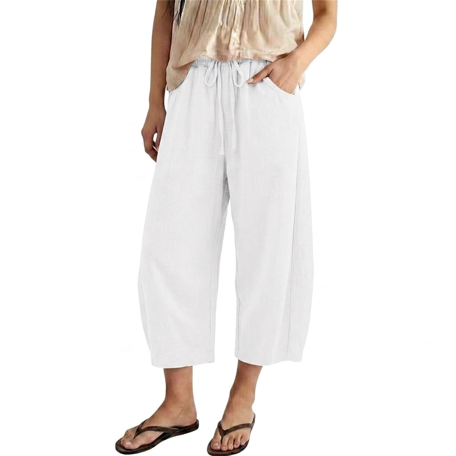 Capris Pants for Women 2026 Cotton Linen Casual Summer Straight Wide ...