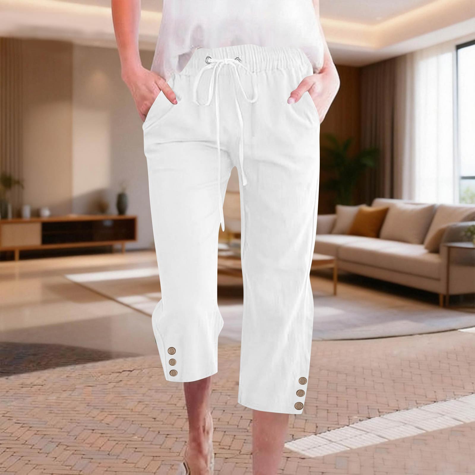 Capris Pants for Women 2026 Cotton Linen Casual Summer Straight Wide ...