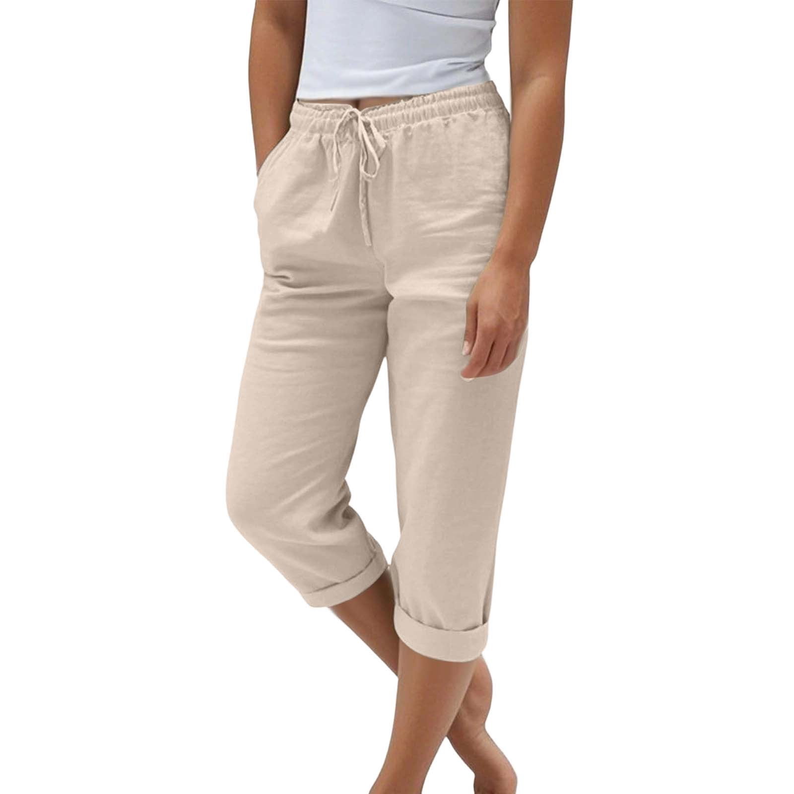 Capris Pants for Women 2026 Cotton Linen Casual Summer Straight Wide ...