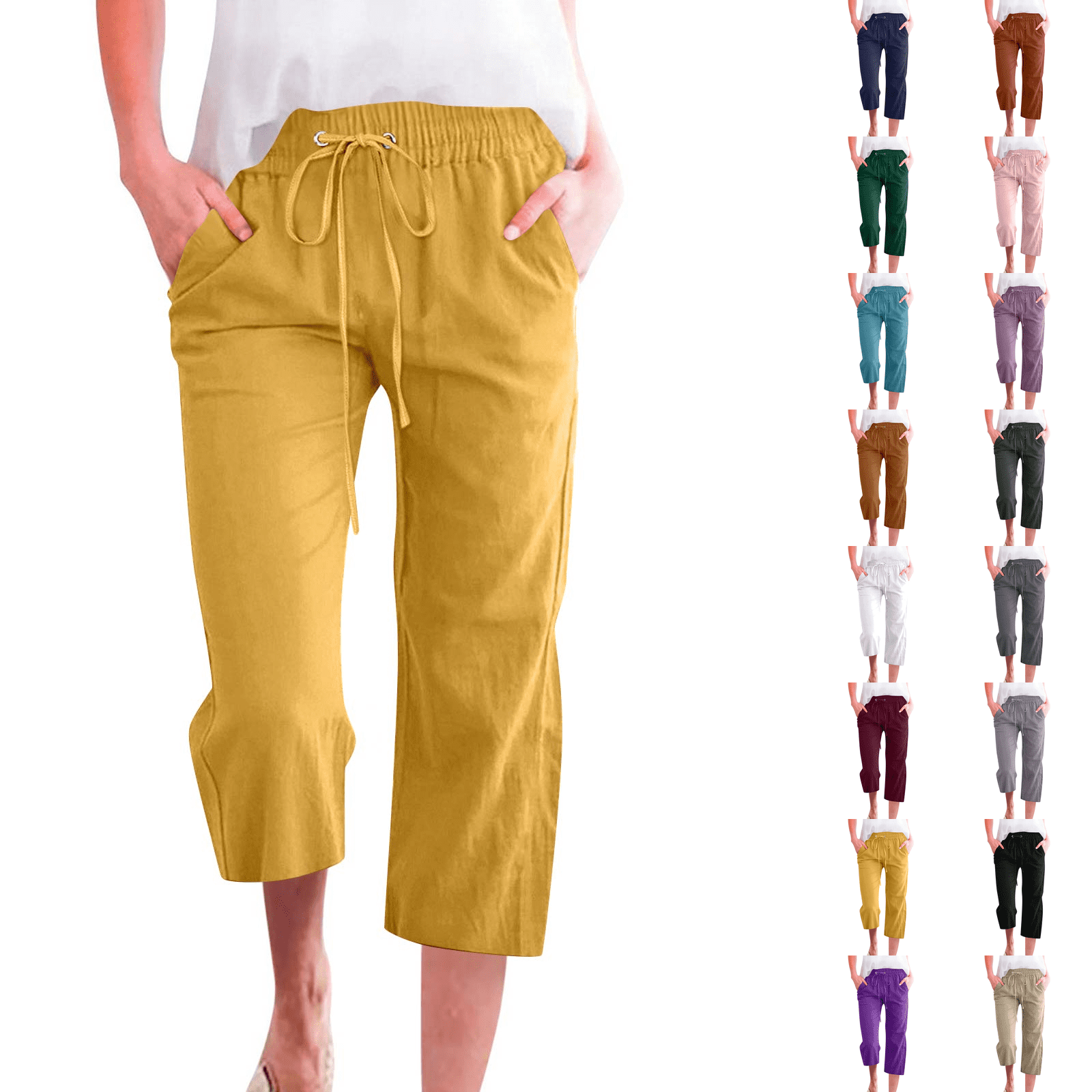 Capris Pants for Women 2026 Cotton Linen Sweatpants Casual Summer ...