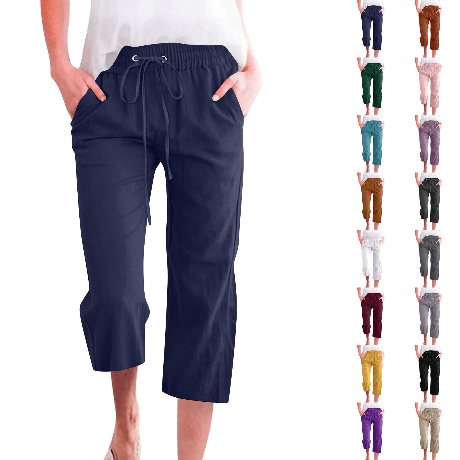 Capris Pants for Women 2026 Cotton Linen Sweatpants Casual Summer ...