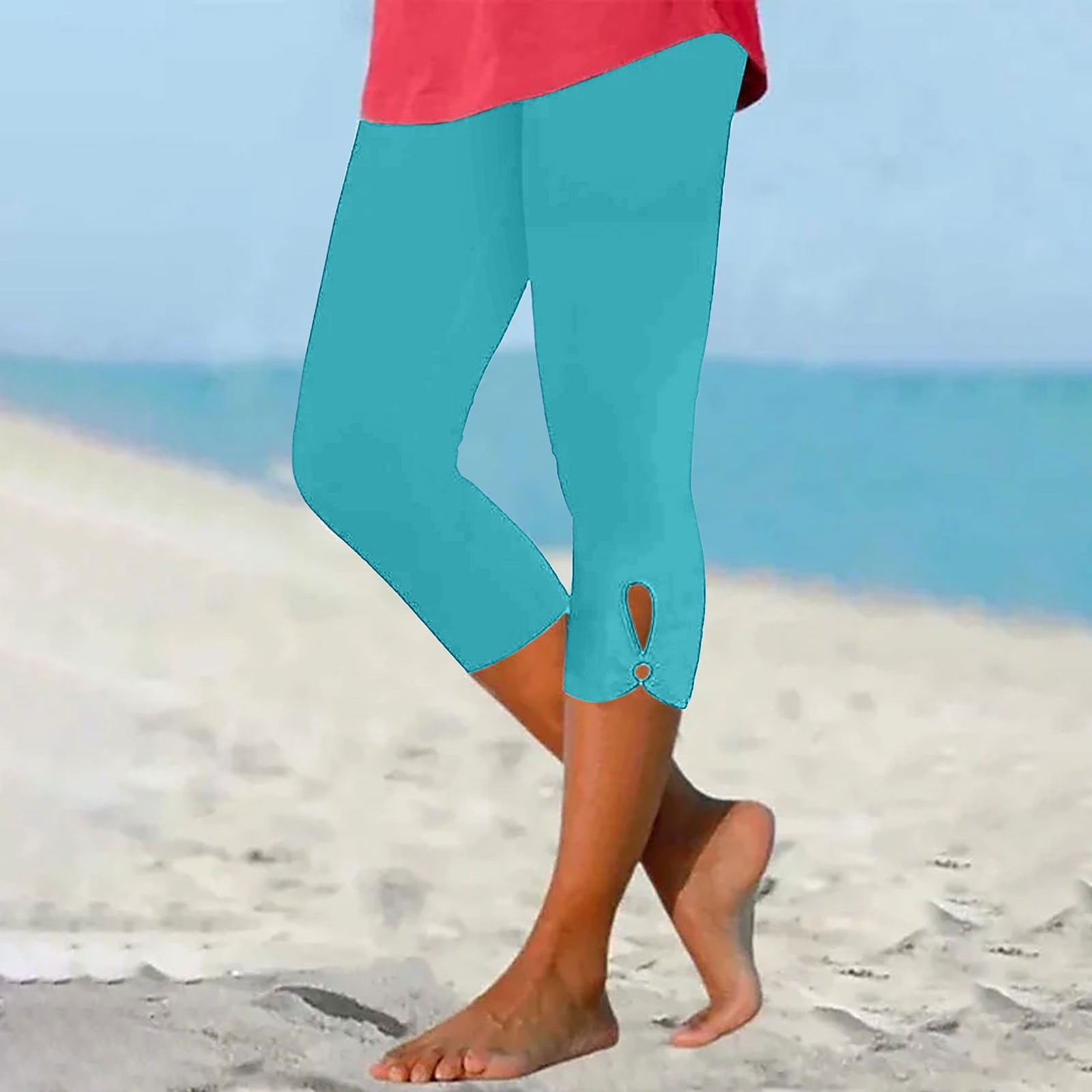 Capris Pants for Women Casual Summer High Waisted Solid Color Capris ...