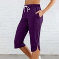 Capris Pants for Women Elastic Waist Straight Leg Pants Side Split ...