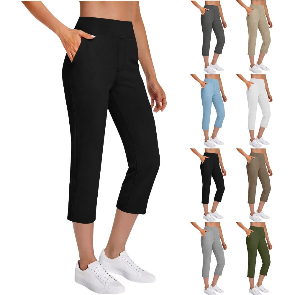 Capris Pants for Women High Waist Yoga Pants Soft Straight Leg Exercise ...