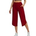 Capris Pants for Women Loose Elastic Waist Solid Color Yoga Pants Side ...