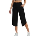 Capris Pants for Women Loose Elastic Waist Solid Color Yoga Pants Side ...