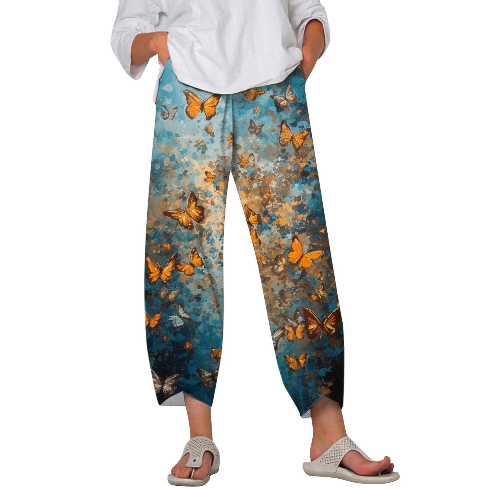 Capris Pants for Women Summer Trendy Printed Comfortable with Pockets ...