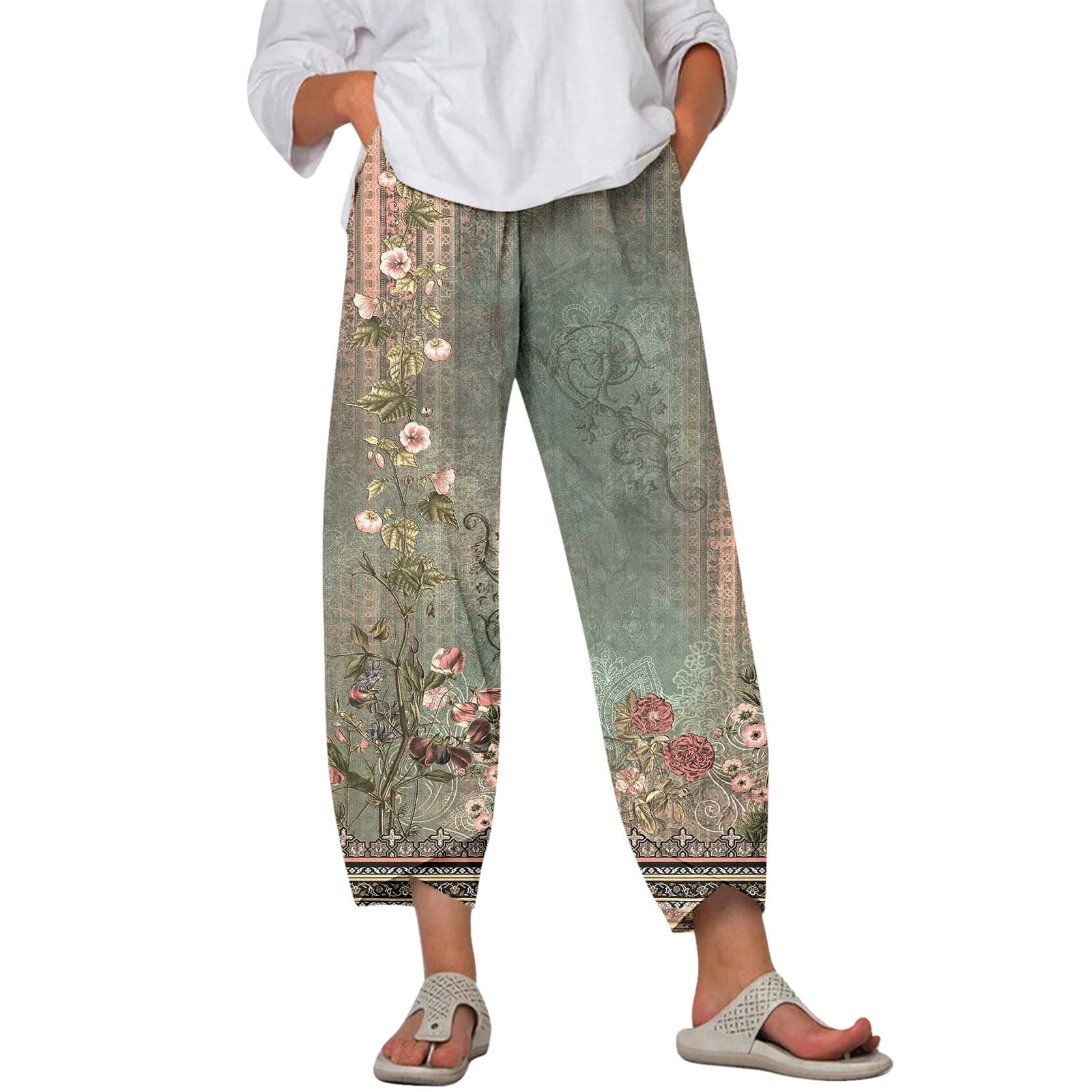 Capris Pants for Women Summer Trendy Printed Comfortable with Pockets ...