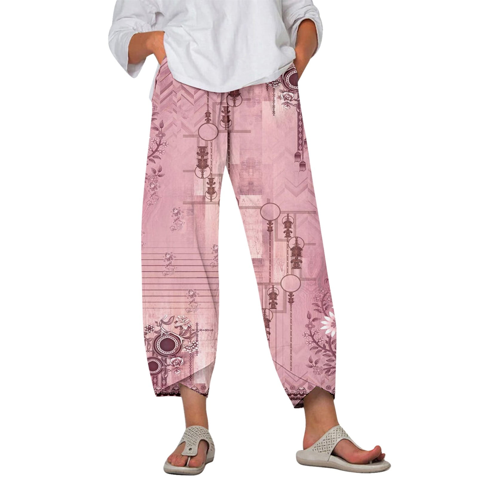 Capris Pants for Women Summer Trendy Printed Comfortable with Pockets ...