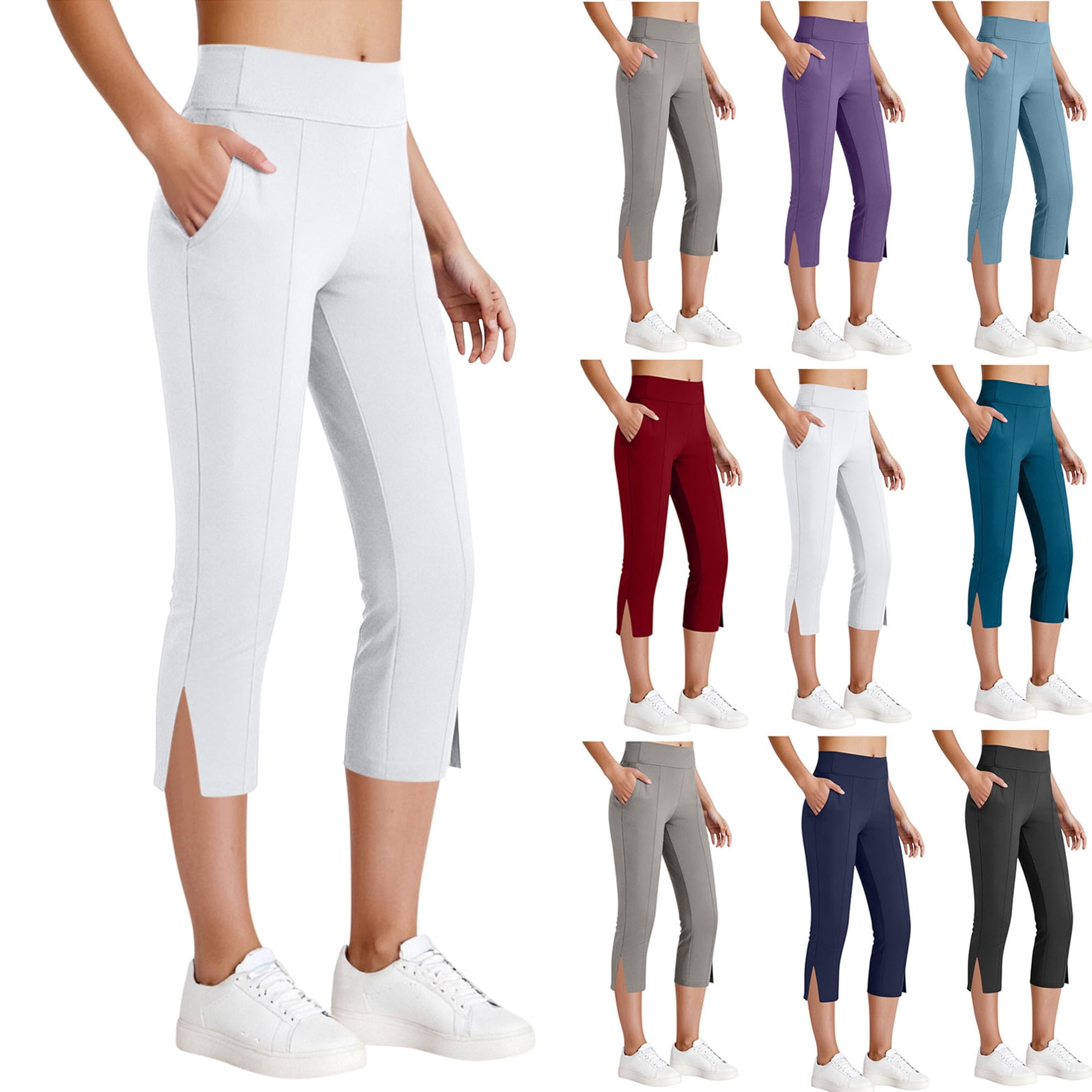 Capris Plus Size Yoga Leggings Pants for Women with Pockets-Stretchy M ...