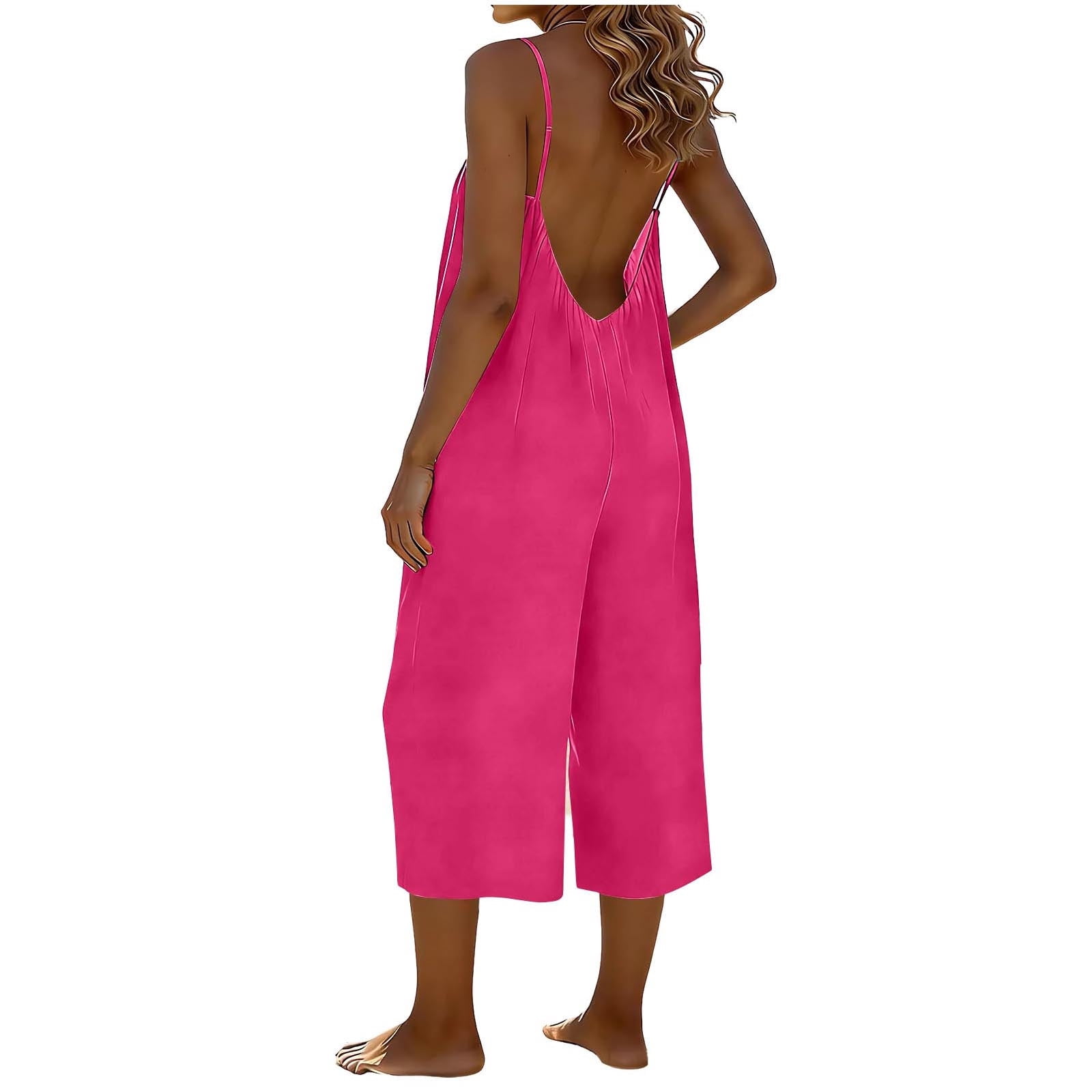 Capris Wide Leg Jumpsuits for Women Casual Loose Adjustable Strap ...