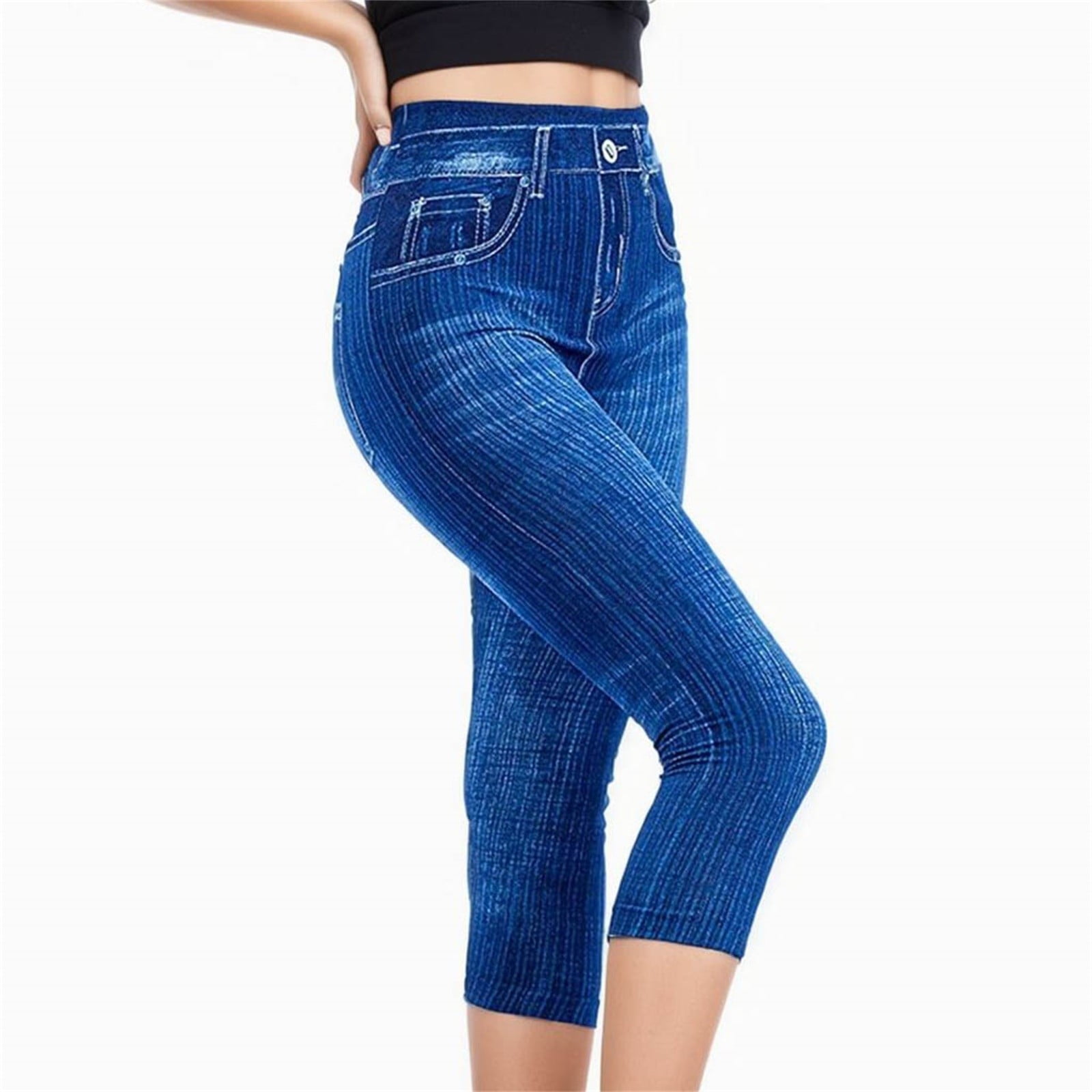 Capris For Women Clearance Stretchy Pull On Denim Pants Mid Rise ...