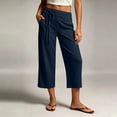 Capris for Women Fashion Solid Color Faux Linen Decorative Tie Elastic ...
