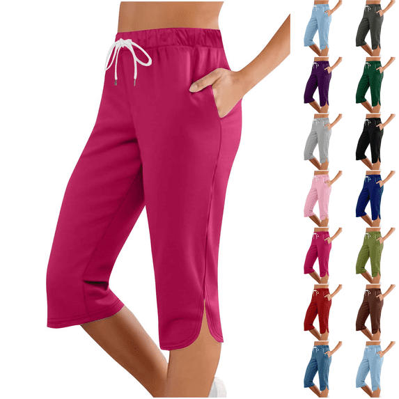 Capris for Women Casual Summer Wide Leg Crop Pants Petite Pull On Loose ...