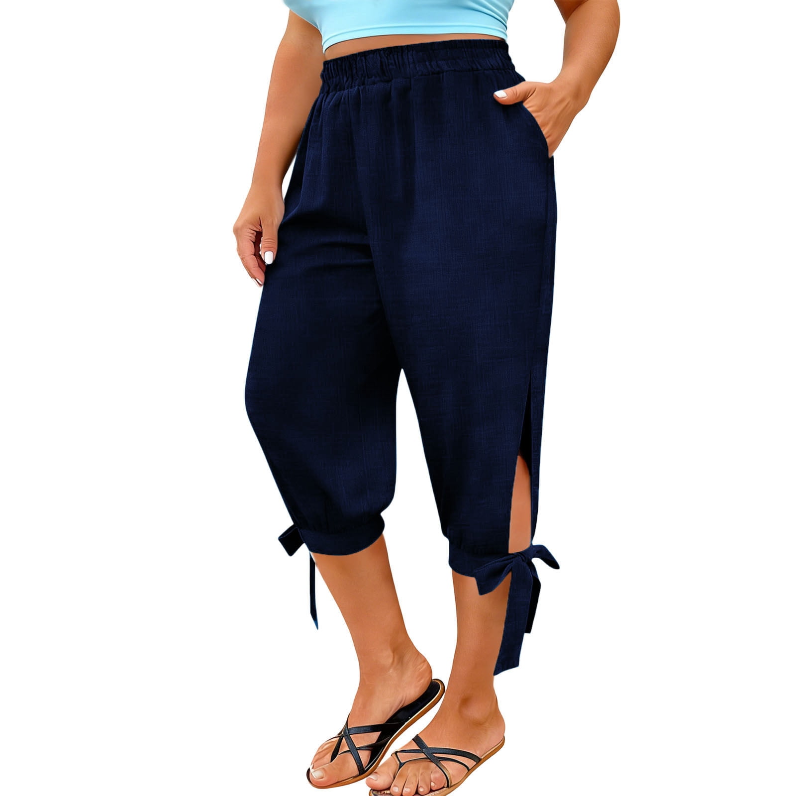 Capris for Women High Waist Linen Capri Pants Capri Oversize Casual ...