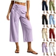 Capris for Women High Waisted Wide Leg Linen Pants Casual Loose Summer ...