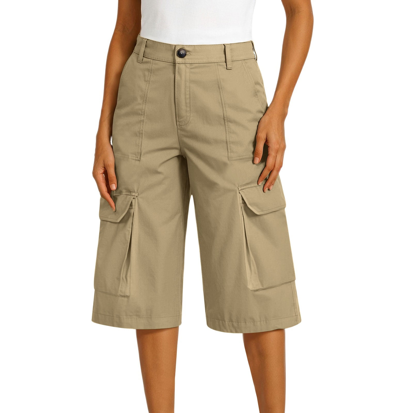 Capris for Women Hiking Cargo Bermuda Shorts Lightweight Knee Length ...