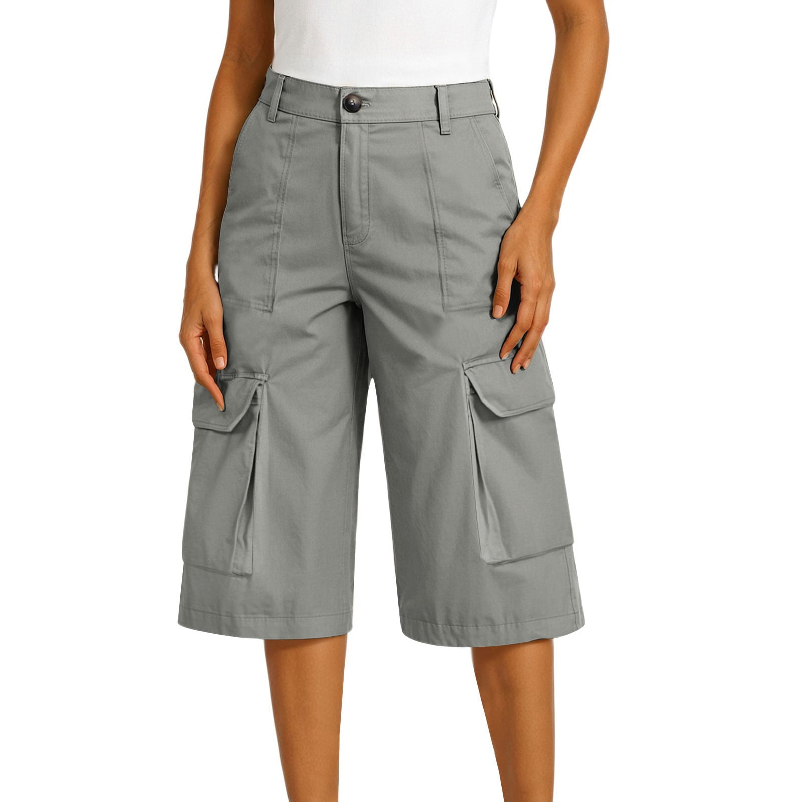 Capris for Women Hiking Cargo Bermuda Shorts Lightweight Knee Length ...