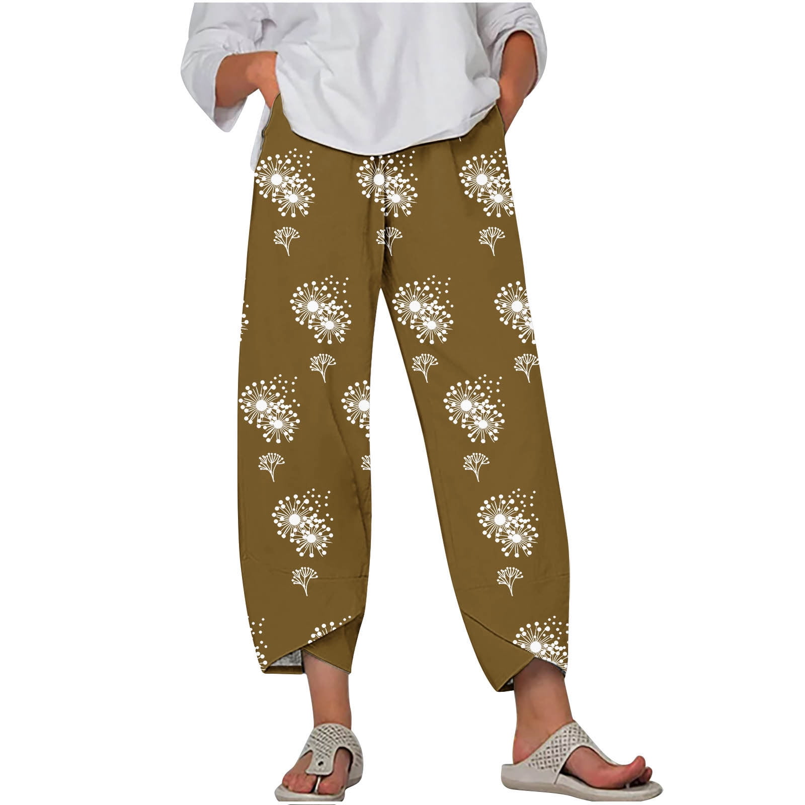 Capris for Women Plus Size Casual Harem Leg Print Capri Pants with ...