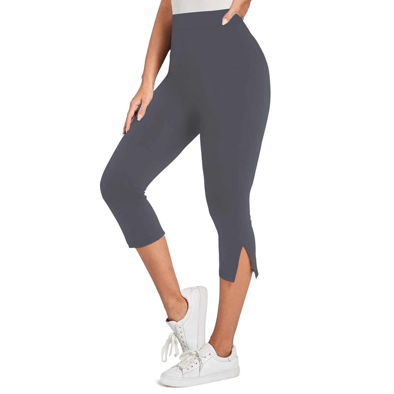 Capris for Women Side Split Cropped Workout Capri Leggings High Waisted ...
