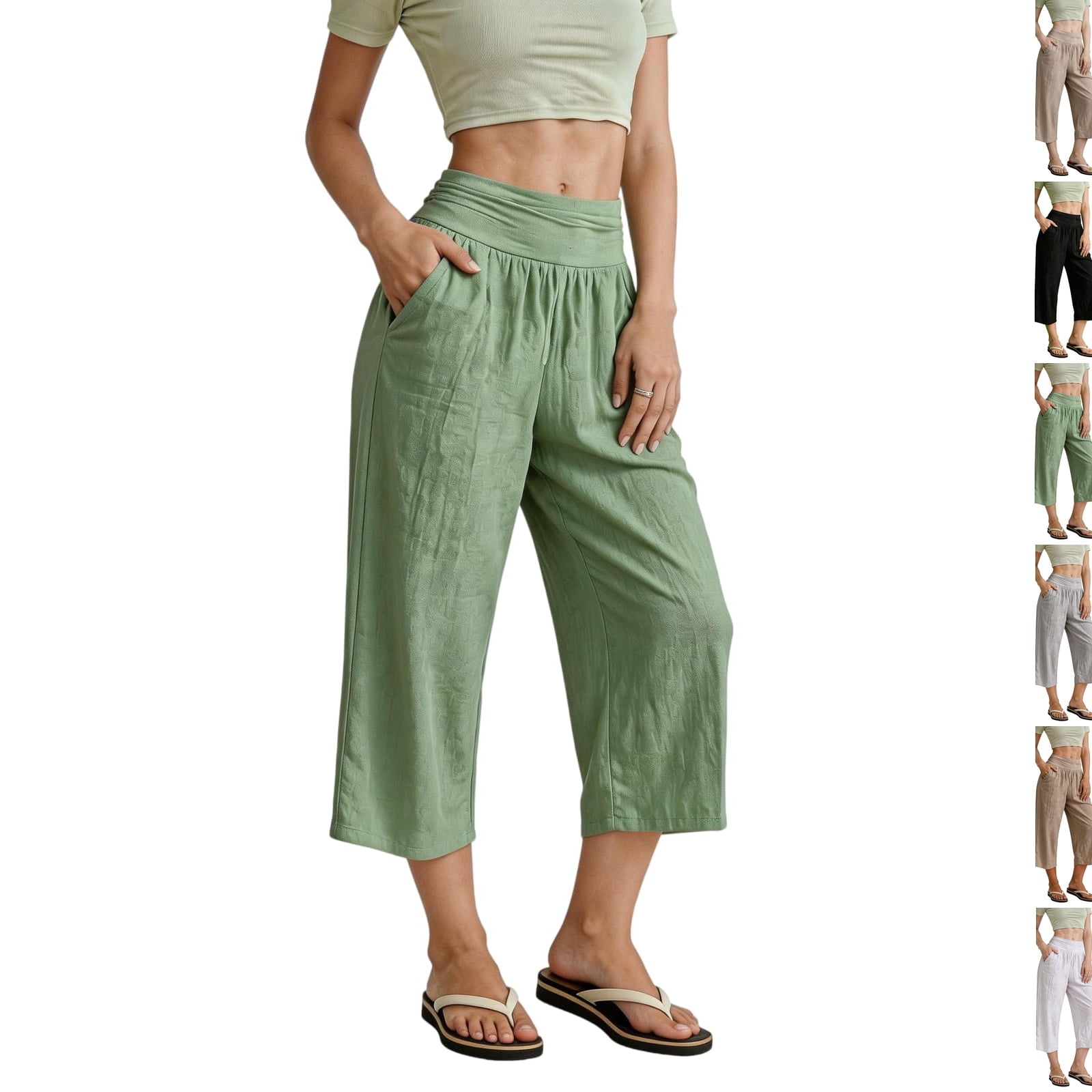 Capris for Women with Pockets - Casual Summer 2026 Cotton Linen Wide ...