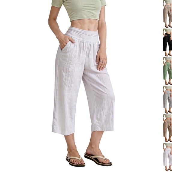 Capris for Women with Pockets - Casual Summer 2026 Cotton Linen Wide ...