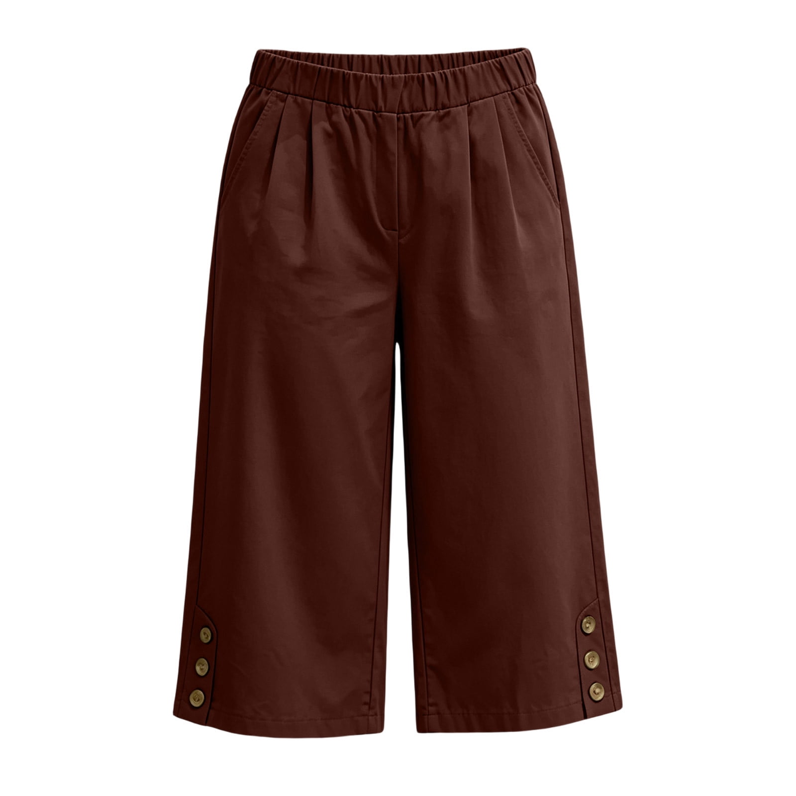 Capris for Women with Pockets Solid Color Casual Elastic Waist Cropped ...