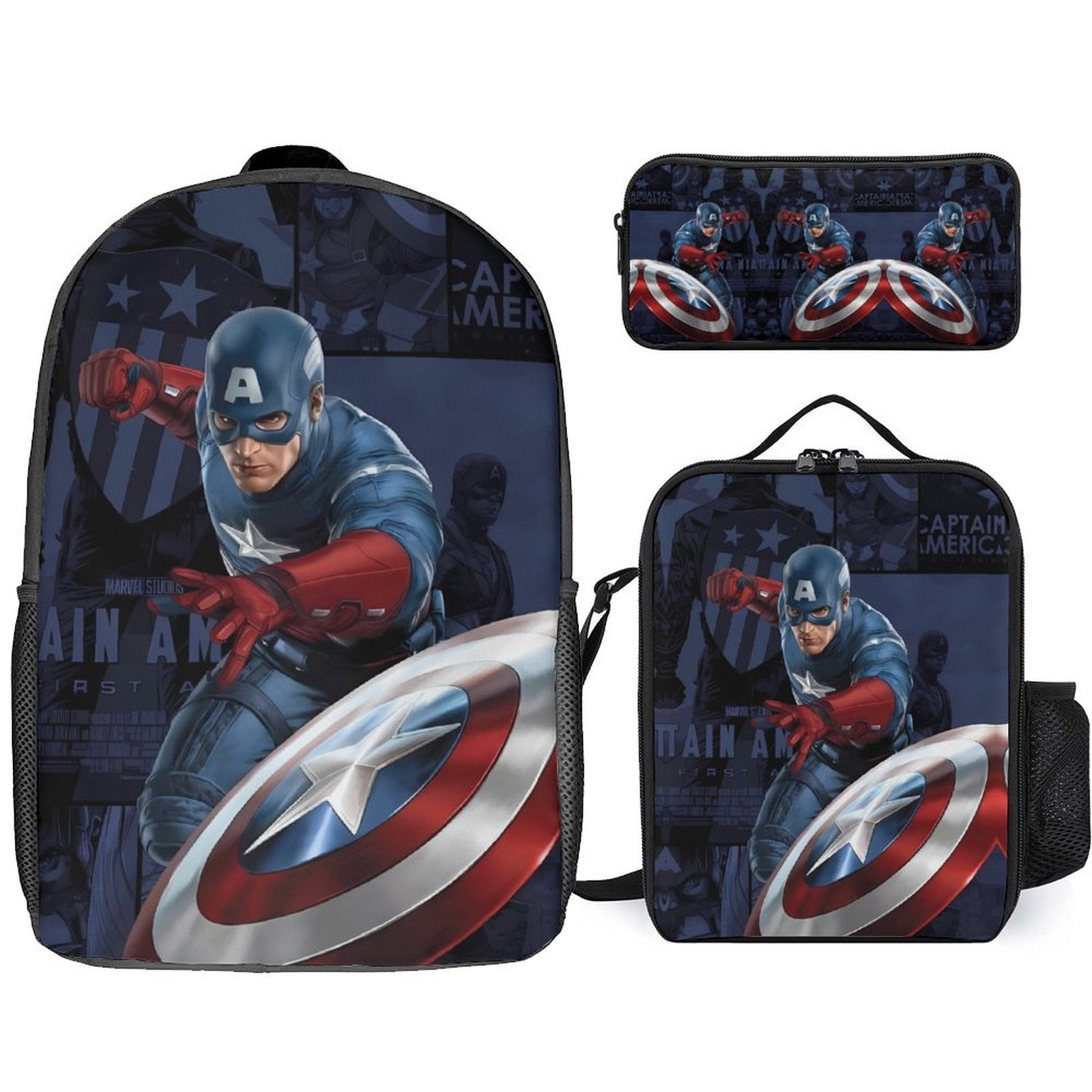 Captain-America 3Pcs Backpack Set, 17 Inch Large Capacity Unisex ...