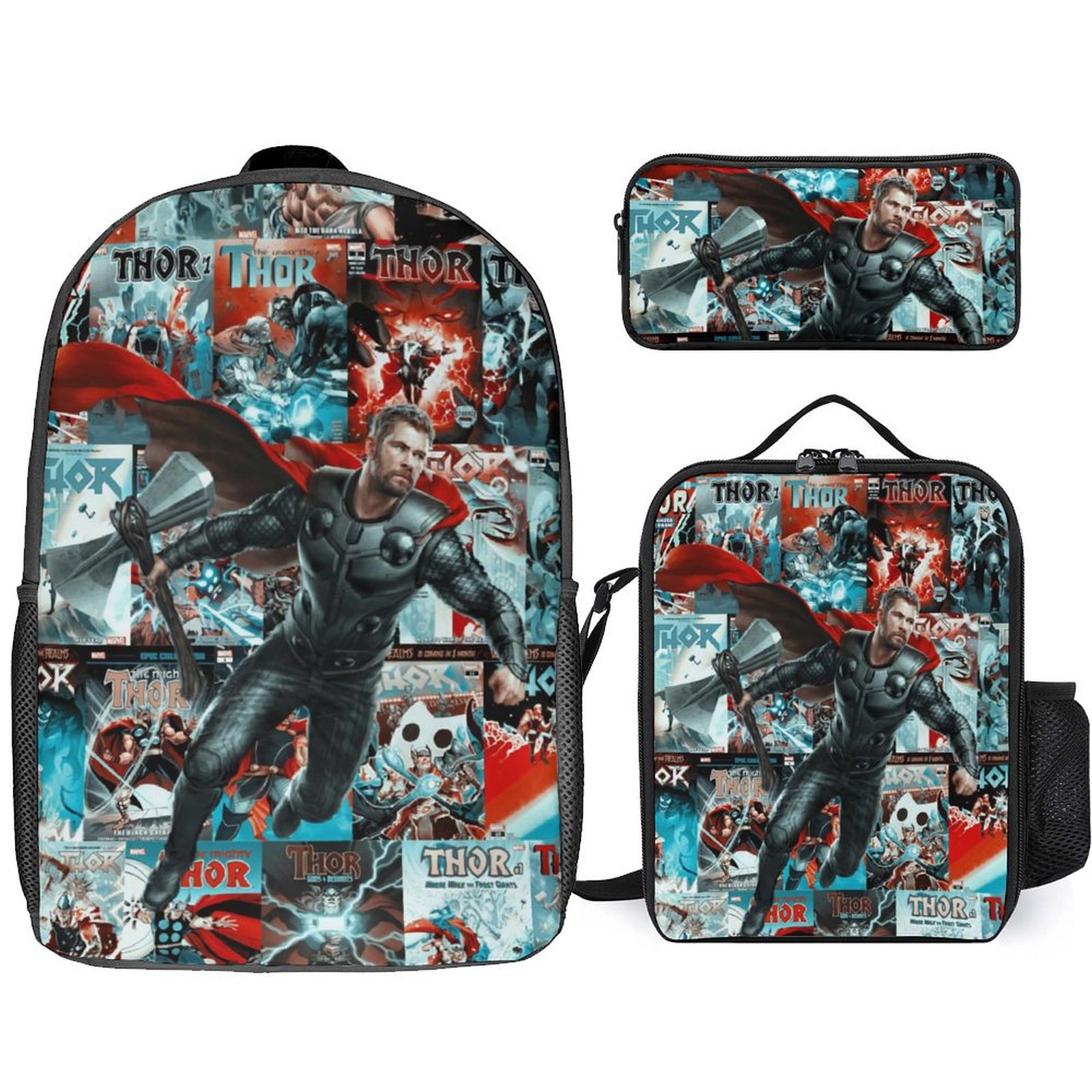 Captain America Anime Print School Bag 3 Pcs Set, Backpack, Lunch Bag ...