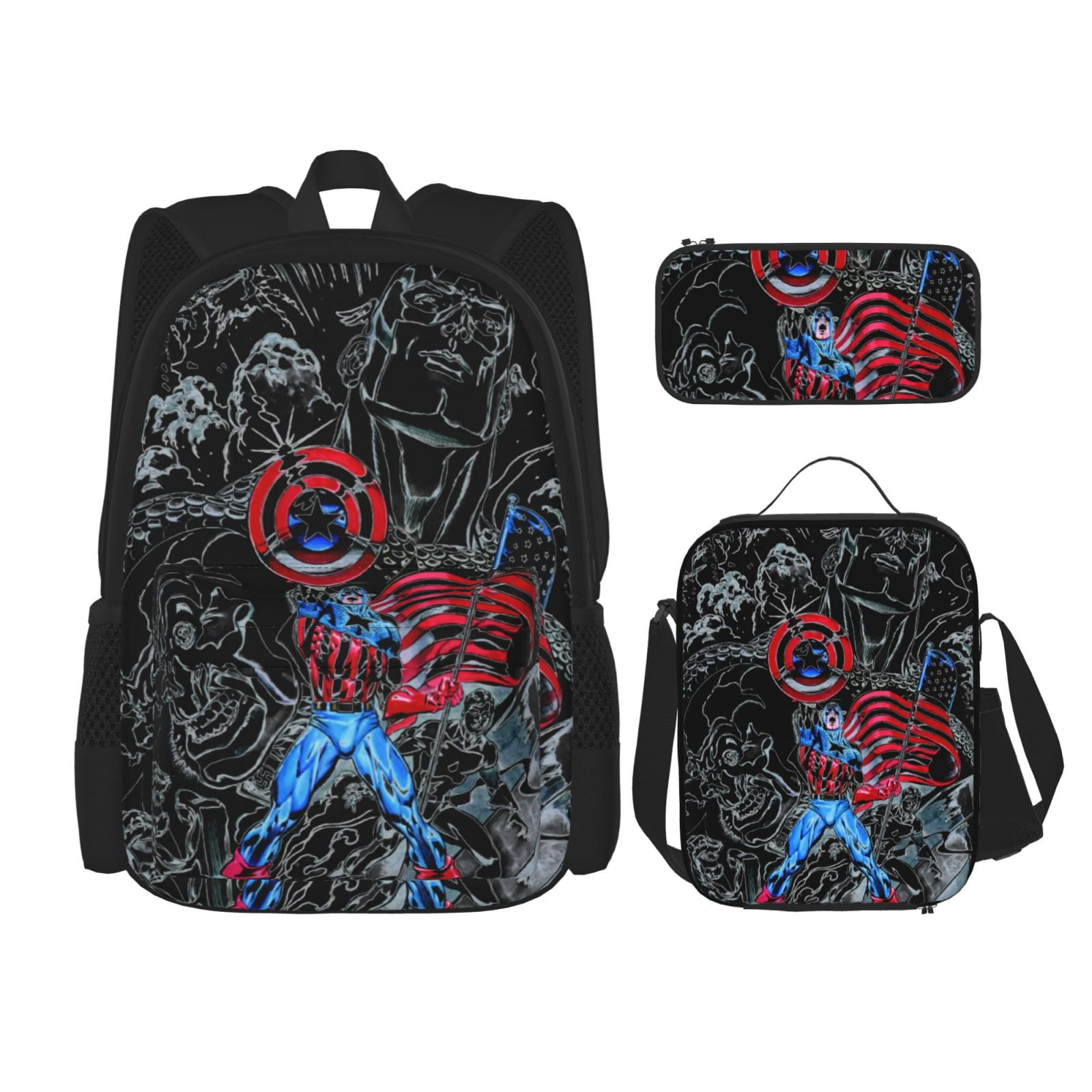 Captain America Backpack 3pcs Set With Pen Bag And Lunch Bag Fashion ...